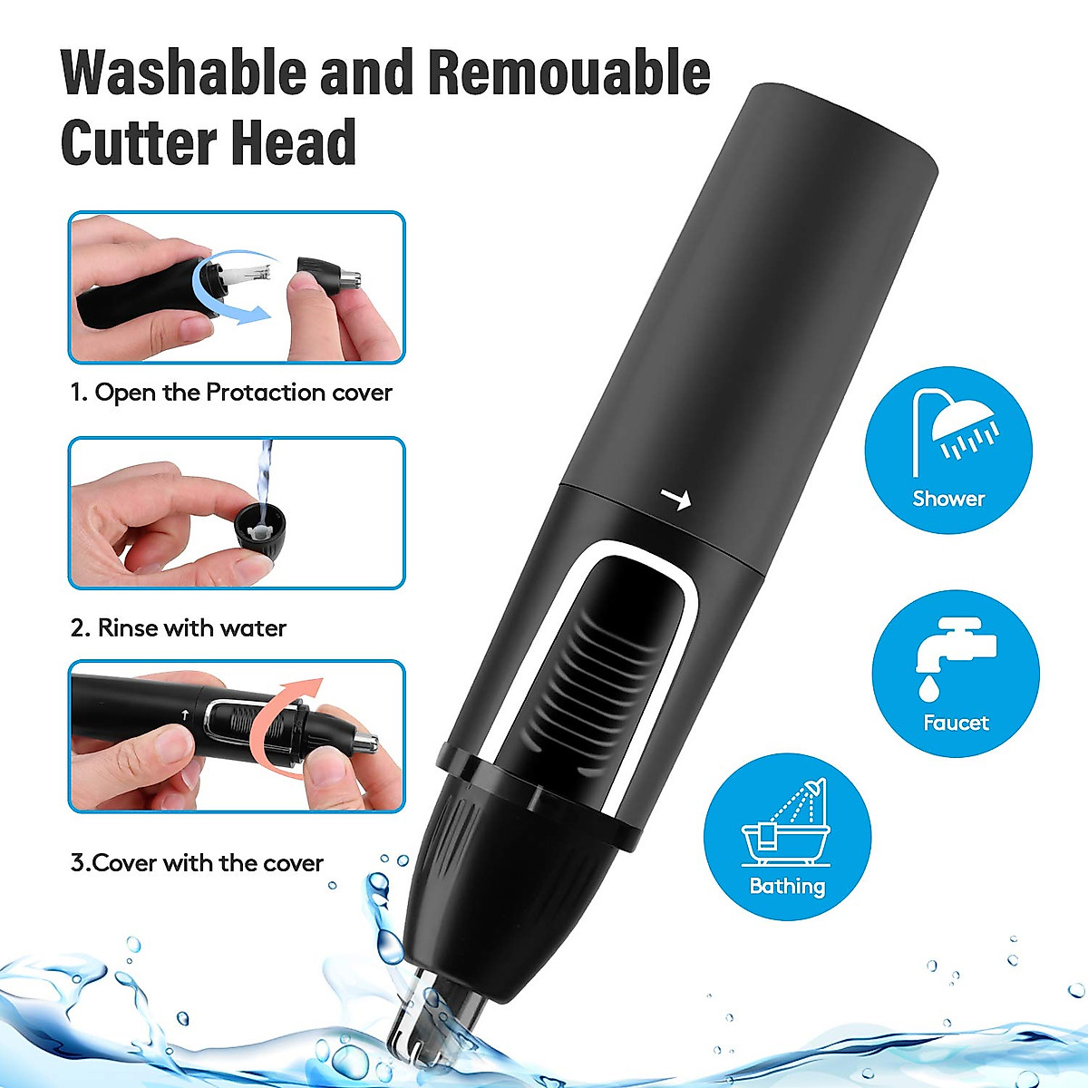 Aotesbu Ear and Nose Hair Trimmer Clipper, Professional USB Rechargeable Painless Facial Hair Trimmer for Men and Women, 3 in 1 Lightweight IPX7 Waterproof Nostril Nasal Hair Vacuum Cleaning System