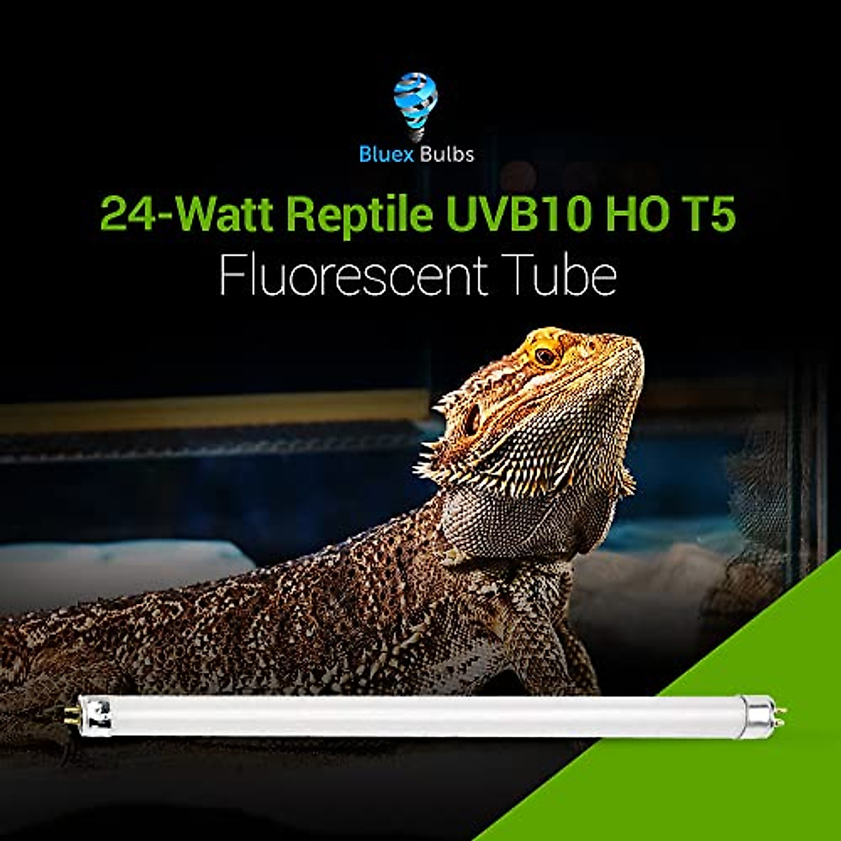 2 Pack 24W-Watt T5 HO Reptile Light Desert UVA UVB 10.0 Fluorescent Tube - 22" Terrarium Hood Light Suitable for Desert Reptile Lizards Bearded Dragons & Promotes Natural Behavior UVB Bulb (22Inch)