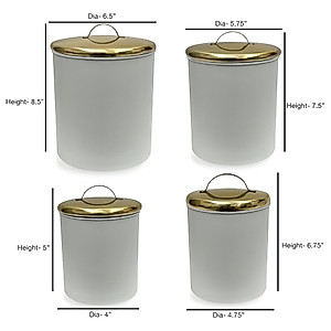nu steel Set Of 4 Food storage Container Kitchen Canister White with gold finish lid.