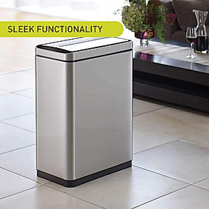 EKO Deluxe Phantom 45 Liter / 11.8 Gallon Touchless Motion Sensor Trash Can, 50 Liter Vertical, Brushed Stainless Steel Finish