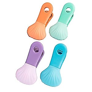 4 Pack Seashell Bag Clips, Kitchen Chip Clips Set, Tight Seal for Food Bags, Air Tight Snack Bag Grip, No Sharp Corners, Multipurpose Bag Clips for Food Storage, Assorted Colors