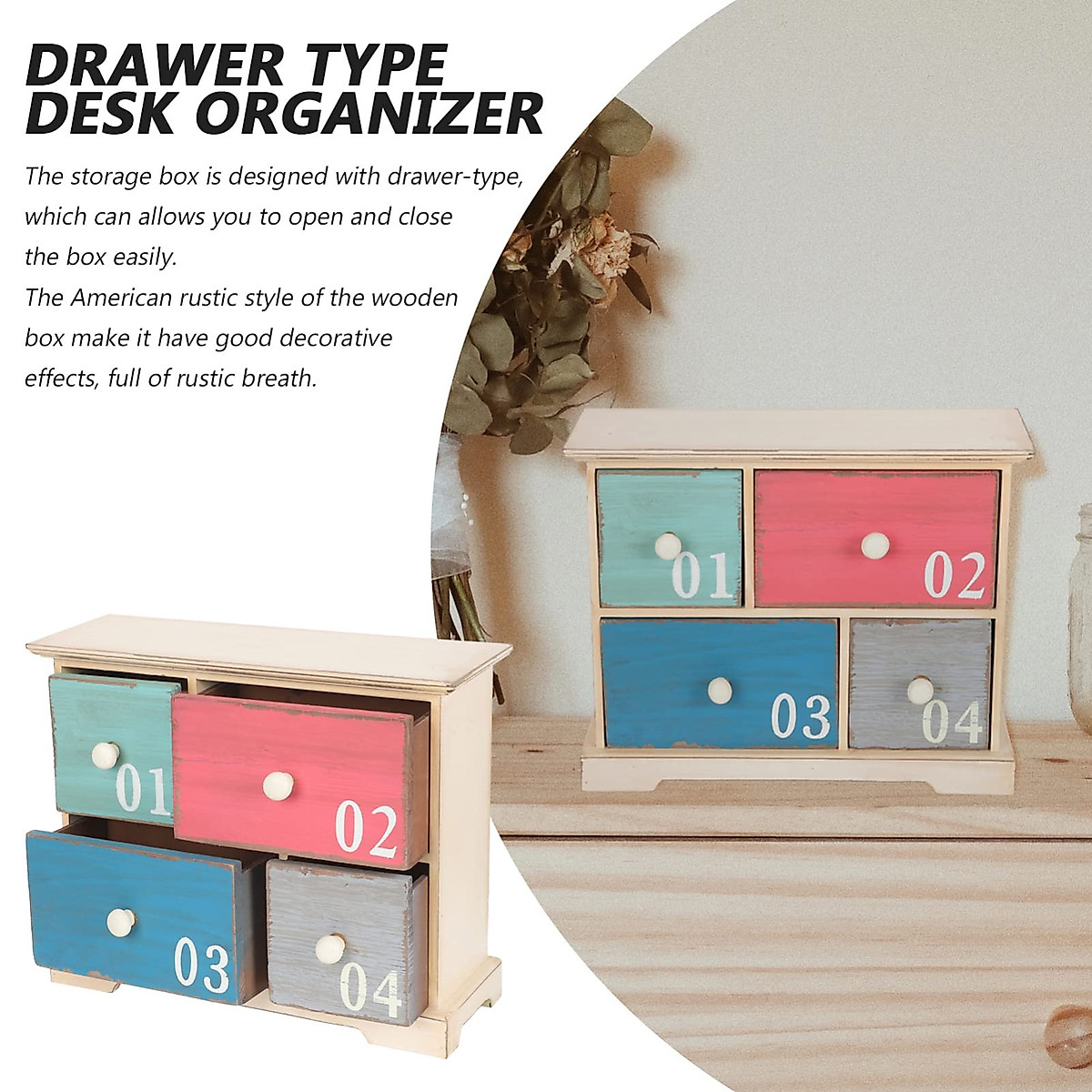 Zerodeko Cabinet Dresser Covered Makeup Organizer Makeup Vanity Desk Dresser Makeup Organizer Desk Storage Drawer Apothecary Cosmetic Holder Rustic Wood Storage Box Dressing Table