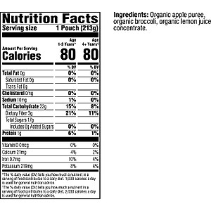 Plum Organics Tots & Beyond Apple & Broccoli Fruit & Veggie Blend, Kosher, USDA Certified Organic, Non-GMO, 7.5 Ounce (Pack of 6)
