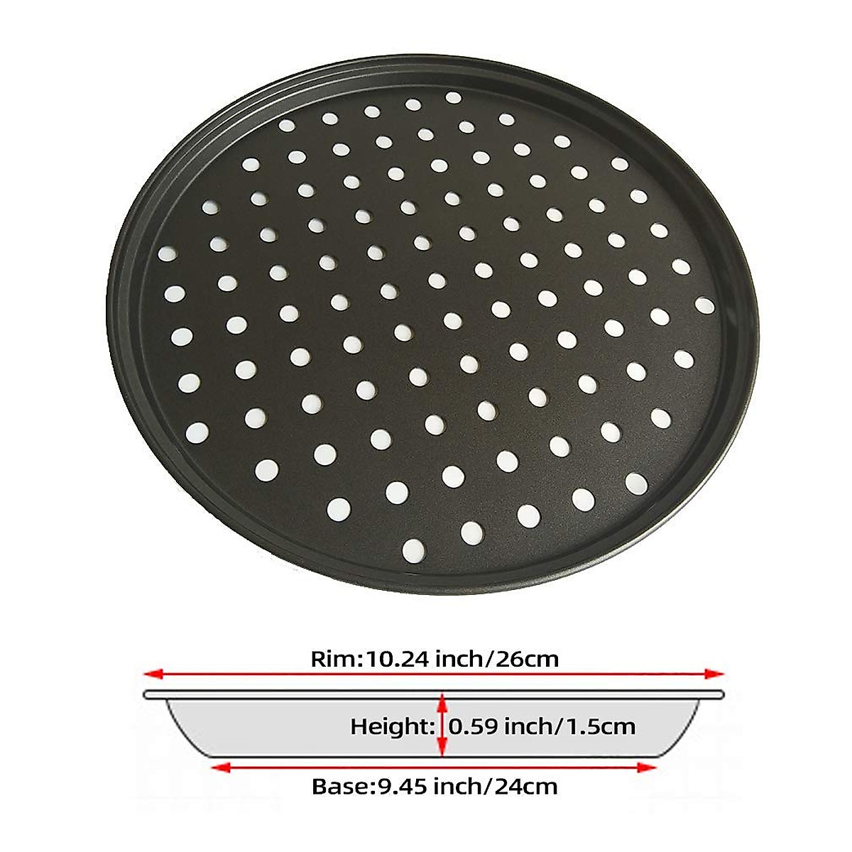 CRYDAY Non stick round pizza pan with holes for oven best perforated carbon steel pizza tray (10 inch)