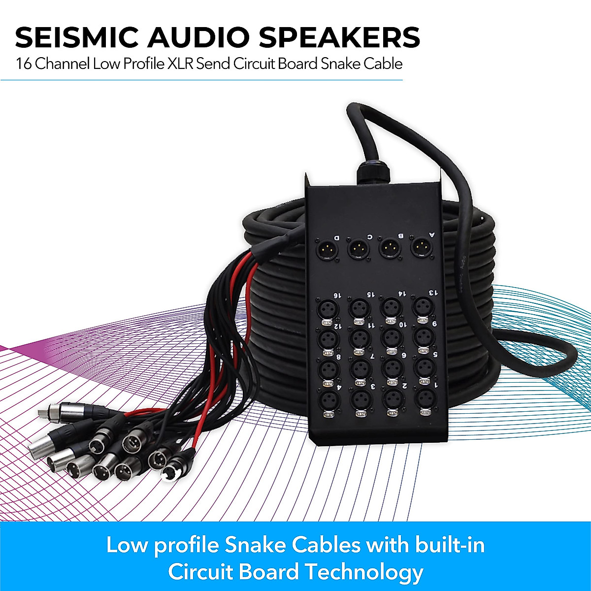 Seismic Audio Speakers 16 Channel Low Profile XLR Send Circuit Board Snake Cable, XLR Splitter Cable, 100 Feet