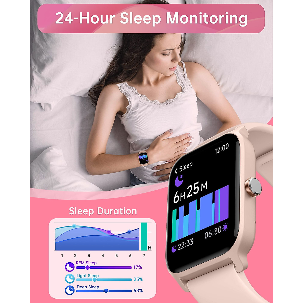 Smart Watches for Men Women (Answer/Make Call), Alexa Built in, 1.8" Full Touch Screen Fitness Tracker with Heart Rate SpO2 Sleep Monitor IP68 Waterproof Smart Watch for iPhone Android Phones, Pink