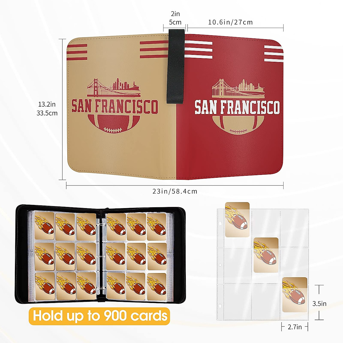 KivolFun San Francisco Football Card Binder with Sleeves, 900 Pocket, 3 Ring, Waterproof, Dustproof, Durable