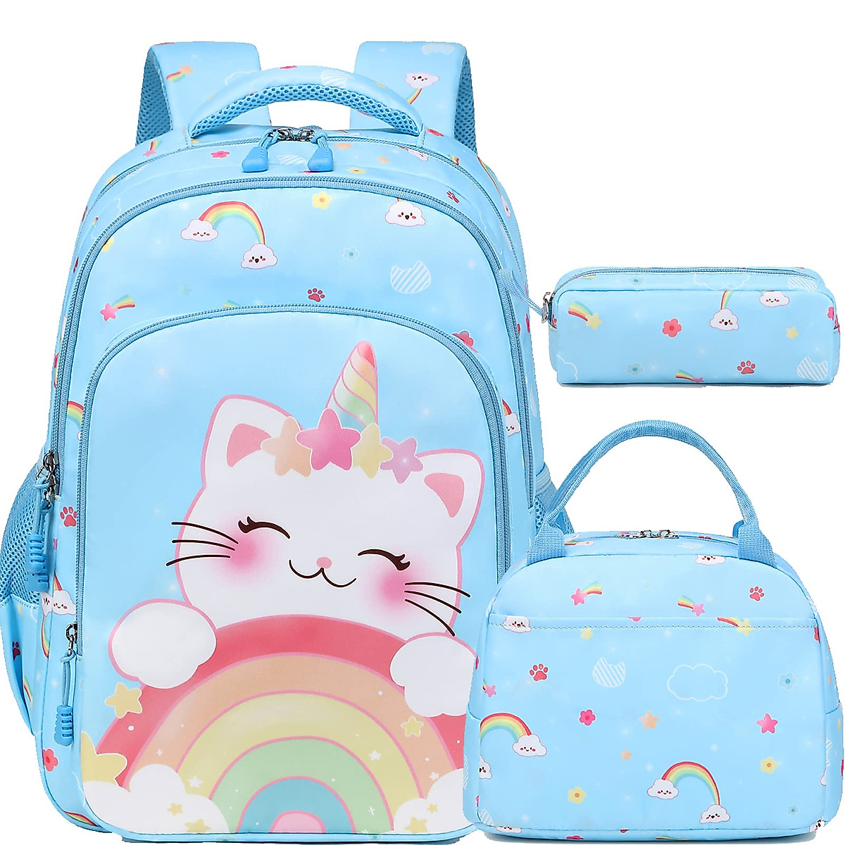 Jumpopack Unicorn Backpack for Girls School Backpacks for Elementary Girls Backpack with Lunch Box Lightweight Water Resistance School Bag Preschool Kids Bookbag,Unicorn Cat