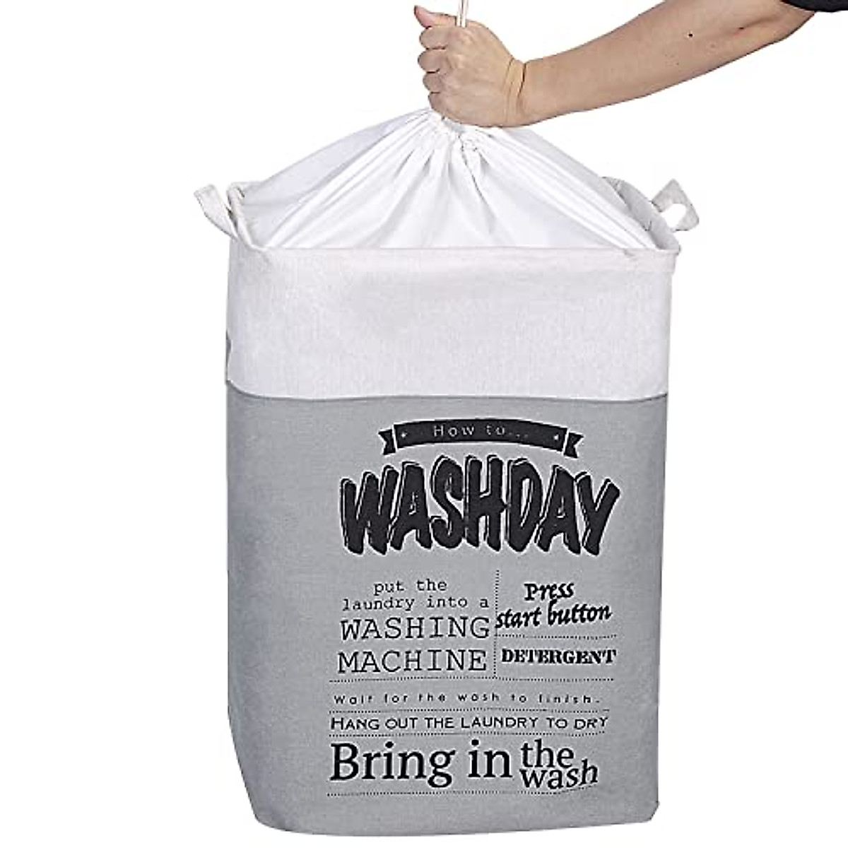 Collapsible Laundry Basket with Lid, 72L Large Dirty Grey Laundry Hamper Organizer, Portable Travel Bag with Handles, Freestanding & Waterproof & DustProof, for Laundry Towels Toys