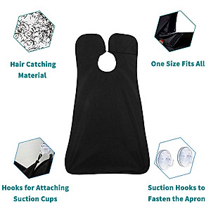 Beard Apron, Non-Stick Shaving Hair Catcher for Men with 2 Suction Cups, Waterproof Beard Bib Cape Grooming set for Trimming, Best Fathers Gifts for Men - Black