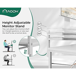 AODK Small Computer Desk with Keyboard Tray, 40 Inch Office Desk with Power Outlet, Work Desk with Drawer, Reversible Desk with Adjustable Monitor Shelf and Storage Shelf for Home Office, White