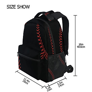 STAYTOP Black Baseball Laces Backpacks Travel School Bags for Boys Girls School Computer Backpacks Book Bag Travel Hiking Camping Daypack, 16x11.4x6.9in