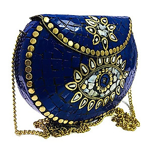 Blue stone mosaic metal bag antique ethnic clutch indian antique purse party clutch women bag…