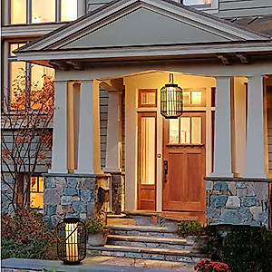 baterysu Large Outdoor Solar Lanterns Hanging Light Waterproof LED Garden Lights solar powered Retro Metal Auto On Off Table Lamp for Garden Patio Porch Lawn Pathway Walkway Tabletop Decorative(Black)