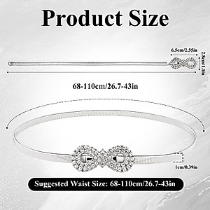 KALIONE Women's Skinny Rhinestone Belt, Elastic Waistband Metal Waist Belt Silver Thin Crystal Rope Belt Stretch Spring Chain Belt for Women Girls Dresses Jeans