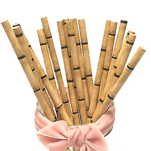 100 Pack Biodegradable Yellow Bamboo Paper Straws, Disposable Tropical Drinking Straws Cake Pop Sticks