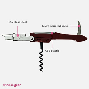 Coutale Sommelier Advantage Waiters Corkscrew - Burgundy - Spring-Loaded Single-Lever Wine Bottle Opener with Sharp Micro-Serrated Knife for Bartenders & Chefs - Kitchen Accessories and Gifts