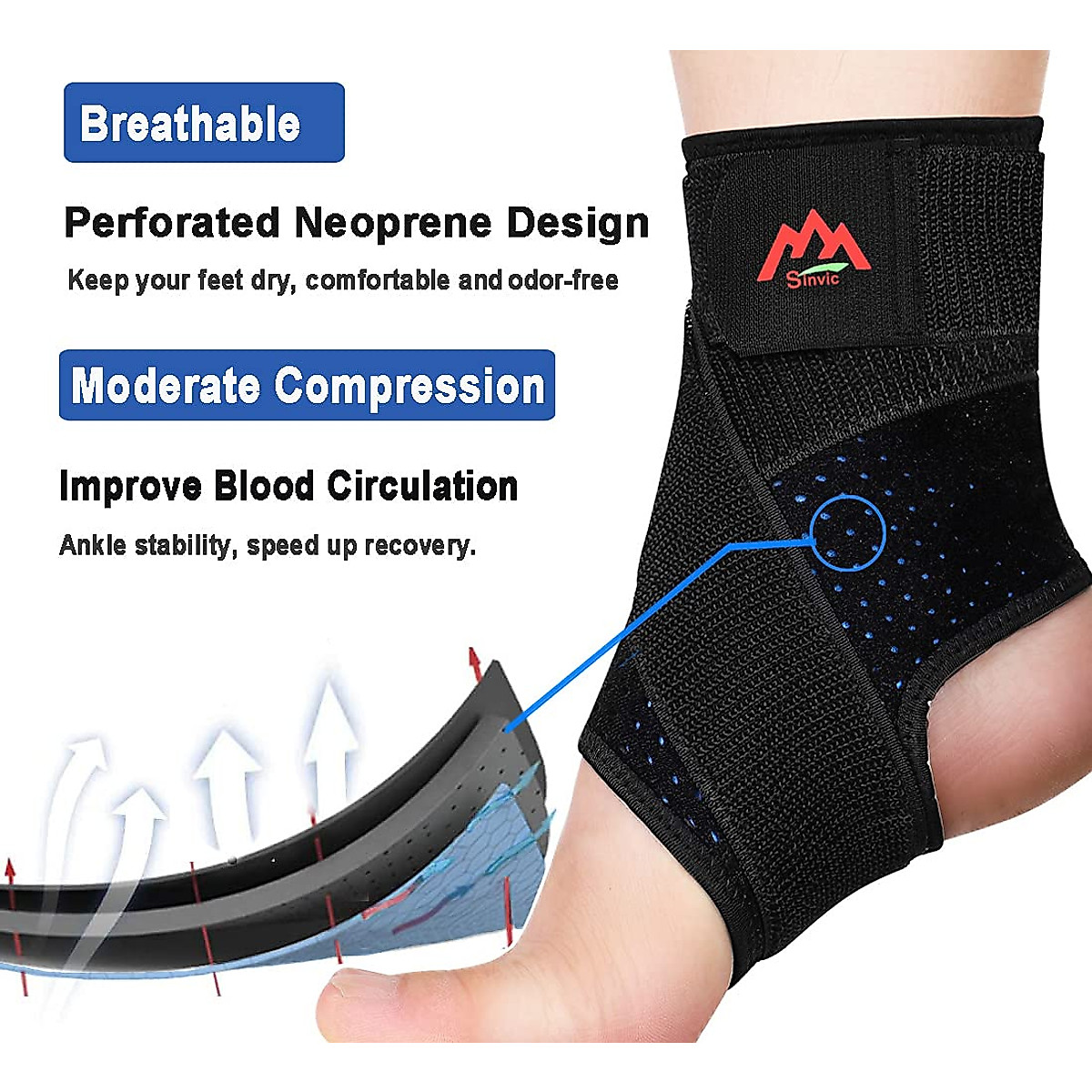 Sinvic Ankle Brace, 2PCS Ankle Braces for Men & Women, Adjustable Compression Ankle Wrap Support for Ankle Protection, Breathable & Comfortable, Ankle Support Brace for Sprains