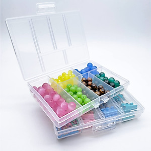 TeTeBak Plastic Organizer Box with Dividers - 2 PCS Small Plastic Container with Compartments, 6 Compartment Storage Box, Plastic Travel Organizer Box, Craft Storage Box, Jewlwey Organizer Container