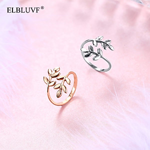 ELBLUVF Stainless Steel 18k Rose Gold Plated Leaves Leaf Laurel Adjustable Branch Ring Jewelry for Women