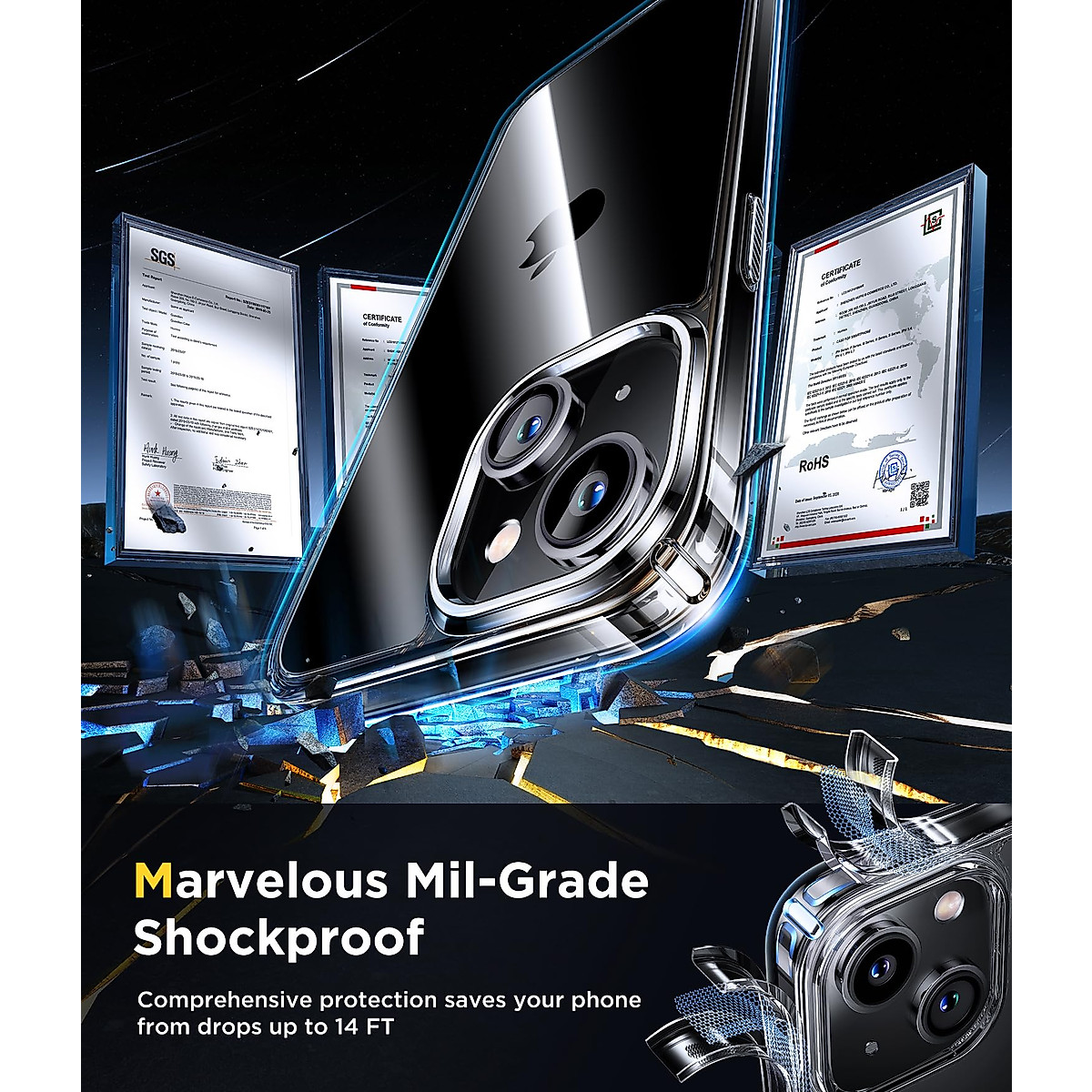 Humixx for iPhone 15 Case Clear [Non-Yellowing] [14 FT Military Drop Protection] Slim Fit Protective Hard Case, Shockproof Bumper Men Women Case for iPhone 15 Phone Case 5G 6.1 Inch - Transparent