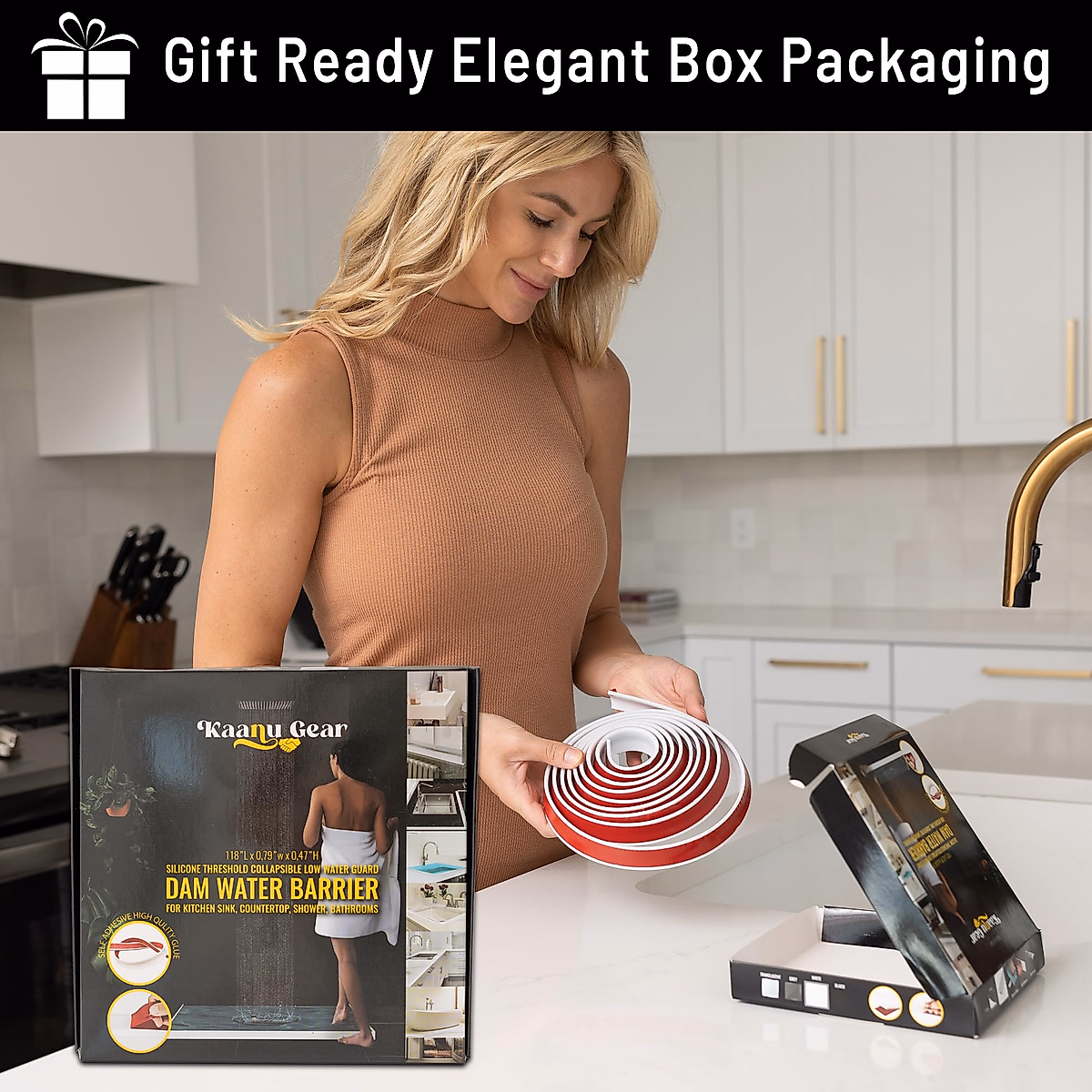 118 Inch Collapsible Shower Threshold Water Dam Adhesive Silicone 0.47 High Shower Dam Water Stopper Barrier For Bathroom Kitchen Splash Guard Edge Trim Strip For Dry and Wet Separation (White)