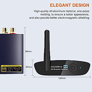 1Mii HiFi Bluetooth 5.0 Music Receiver for Home Stereo with LDAC, Bluetooth Audio Adapter with Audiophile DAC aptX HD, RCA Optical Output for AV Receiver or Stereo Amplifier - DS200Pro Blue