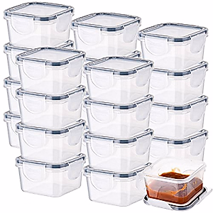 Zopeal 20 Pcs Small Food Container Mini Salad Dressing Container Plastic 5 oz Square Snack Food Condiment Containers Reusable Sauce Cups with Lids for Baby Lunch Picnic Travel