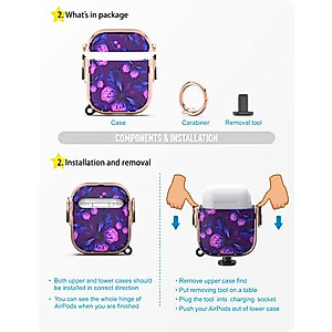 GuarzFun case for AirPods 1st & 2nd Case, Secure Lock Airpod case with Lock lid Keychain Clip, Full Body Hybrid Material Protective Cover for Men Women (Purple Butterfly)