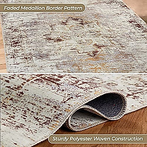 SUPERIOR Washable Indoor Runner Rug, Unique Home Floor Throw for Living Space, Dining Room, Office, Bedroom, Hallway, Entryway, Rustic Distressed Geometric Decor, Dove Collection, 6' x 9'