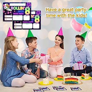 YSTEP Roller Skating 8th Birthday Party Invitations, 20 Invite Cards with Envelopes, 4"x6" Neon Skating Birthday Party Invites - A07