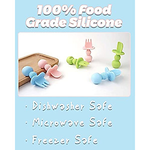 6 Pcs Silicone Baby Spoons First Stage and Baby Fork, Toddler Utensils for Baby Led Weaning, Chewable Baby Utensils for Self-Feeding