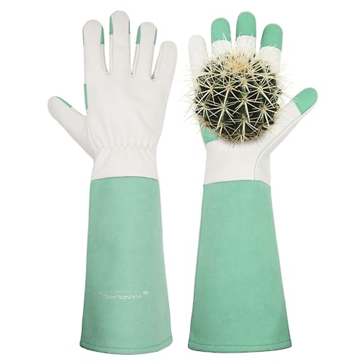 HANDLANDY Long Garden Gloves Thorn Proof for Women & Men, Rose Pruning Gauntlet Gloves, Best Protection Tool for Gardener (Green, Small)