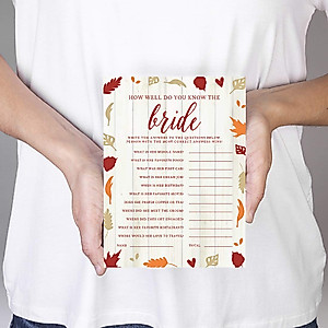 Andaz Press Fallin' in Love Autumn Fall Leaves Wedding Party Collection, How Well Do You Know the Bride? Bridal Shower Game Cards, 20-Pack