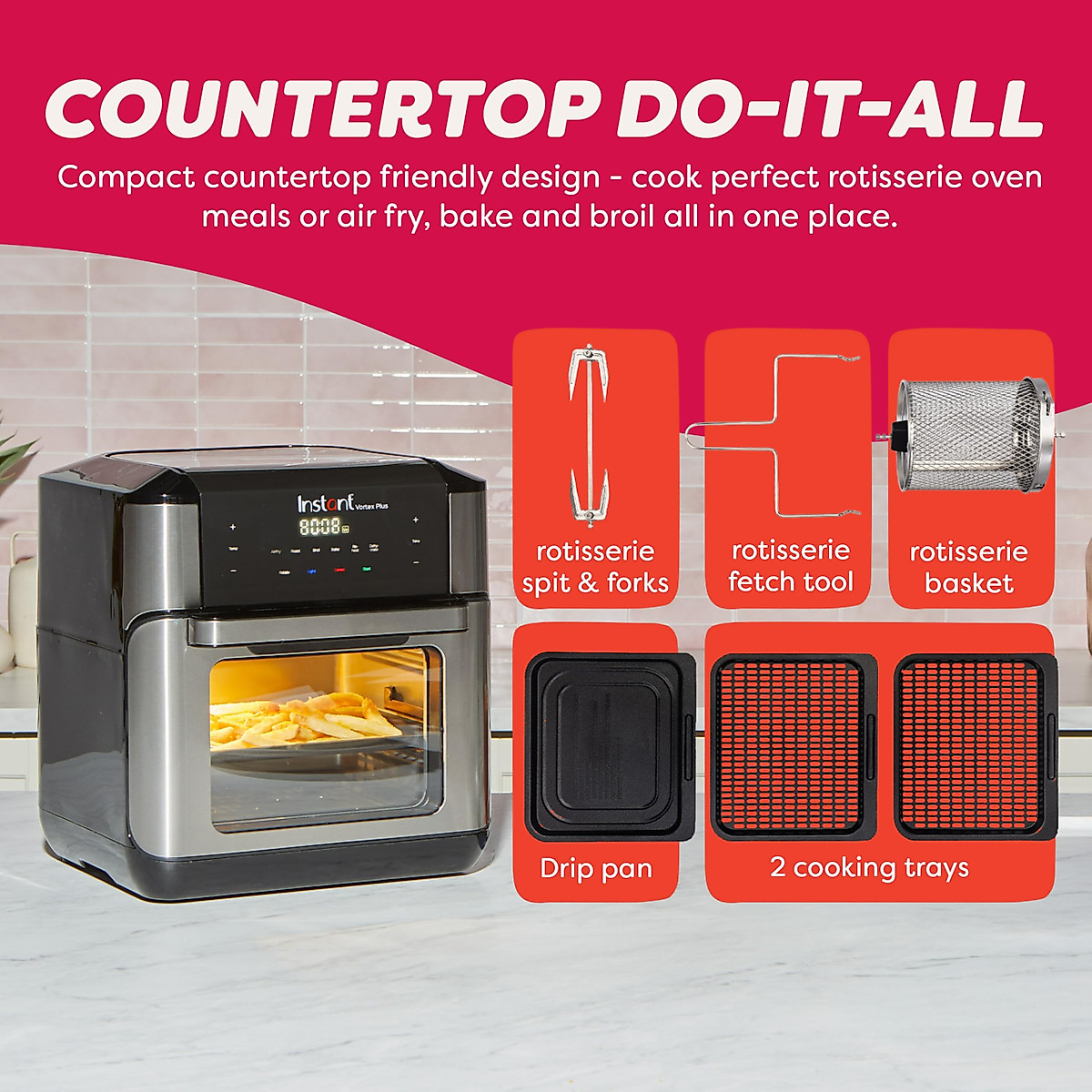 Instant Vortex Plus 10-Quart Air Fryer, From the Makers of Instant Pot, 7-in-10 Functions, with EvenCrisp Technology, App with over 100 Recipes, Stainless Steel