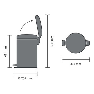 Brabantia New Icon Step Trash Can (3.2 Gal/Metallic Gray) Soft Closing Kitchen Garbage/Recycling Can with Removable Bucket
