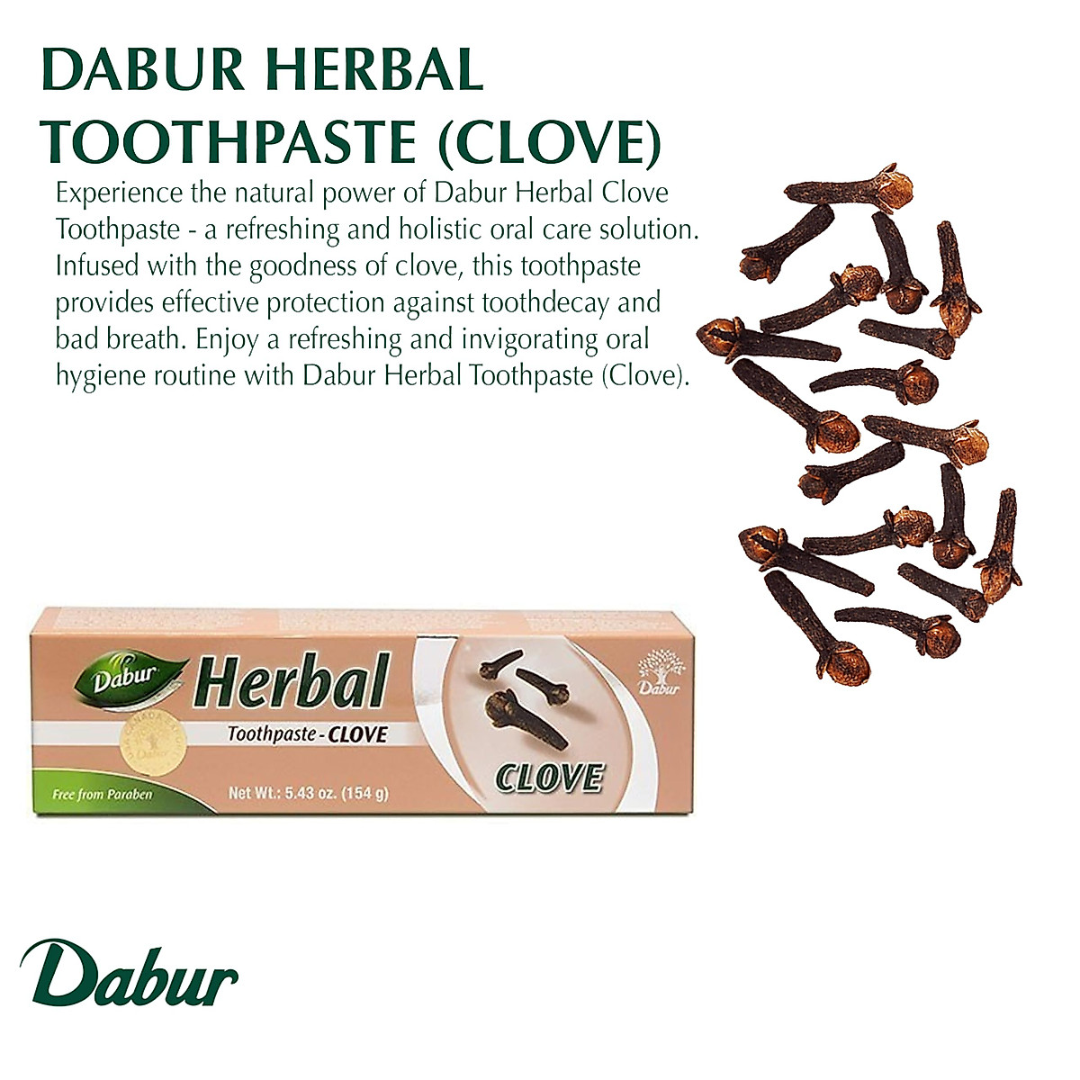 Dabur Natural Toothpaste - Refreshing Herbal Care for Oral Health - Promotes Clean, Healthy Teeth and Gums - Elevate Your Oral Hygiene Routine with Smile - Paraben Free - Enriched with Clove - 100 ML