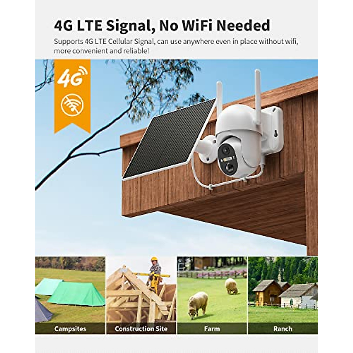 Ebitcam 4G LTE Cellular Security Camera Include SD&SIM Card(Verizon AT&T T-Mobile), 2K Live View Solar Outdoor No WiFi Cameras with 360° PTZ Color Night Vision PIR Motion Alerts Two Way Talk Playback