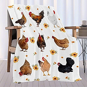 Chickens Sunflowers Flannel Throw Blanket,Super Soft Fluffy Plush Bed Blanket for Couch Sofa Travel Camping,Bed Quilt Home Decor for All Seasons,30"x40"-Toddlers/Pets Size