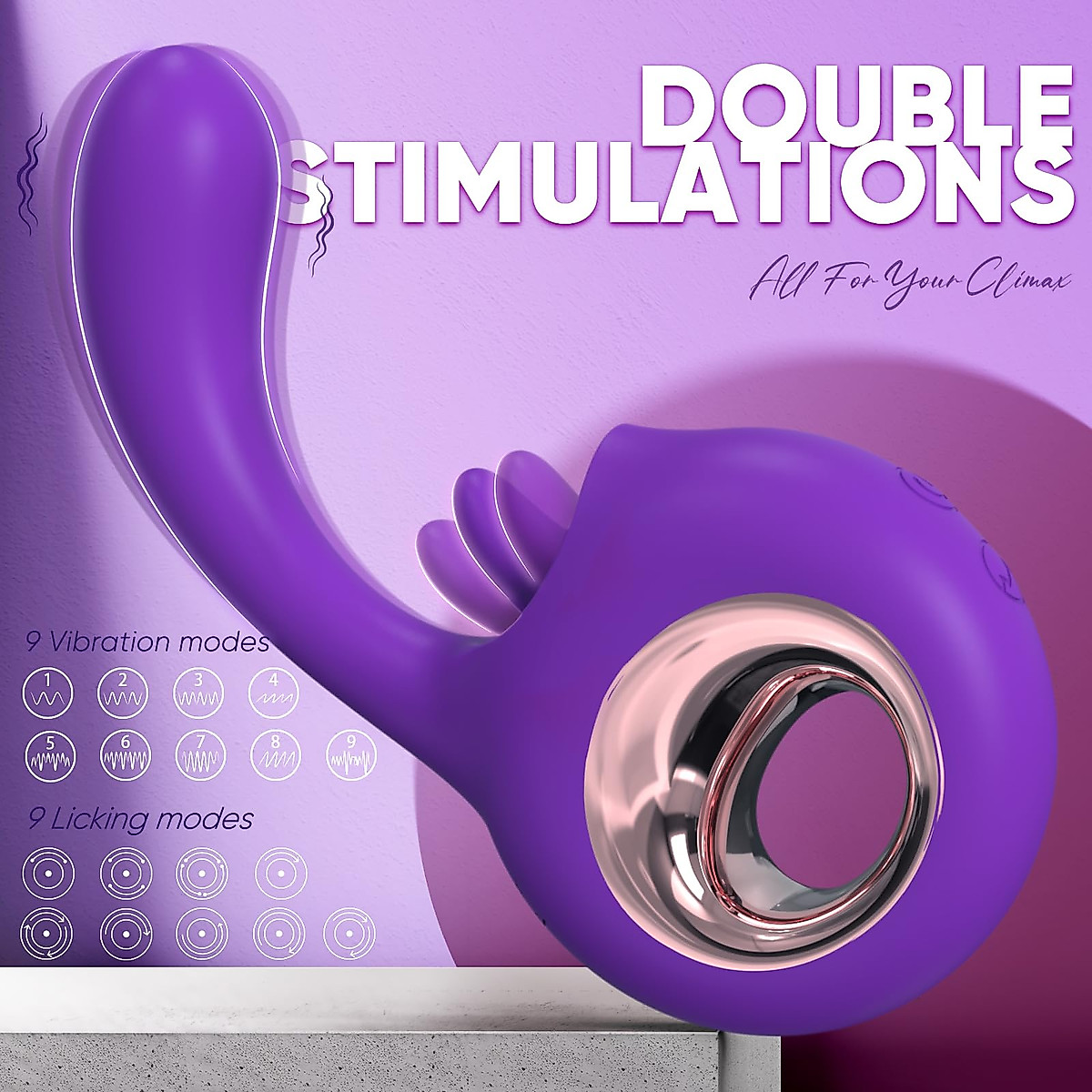 Adult Toys, 2 in 1 Clitoral Licking Tongue Vibrator, Rechargeable & Waterproof Sex Toys 9 Licking Modes & 9 Clitoral Stimulator Sex Toy for Women and Couples Game