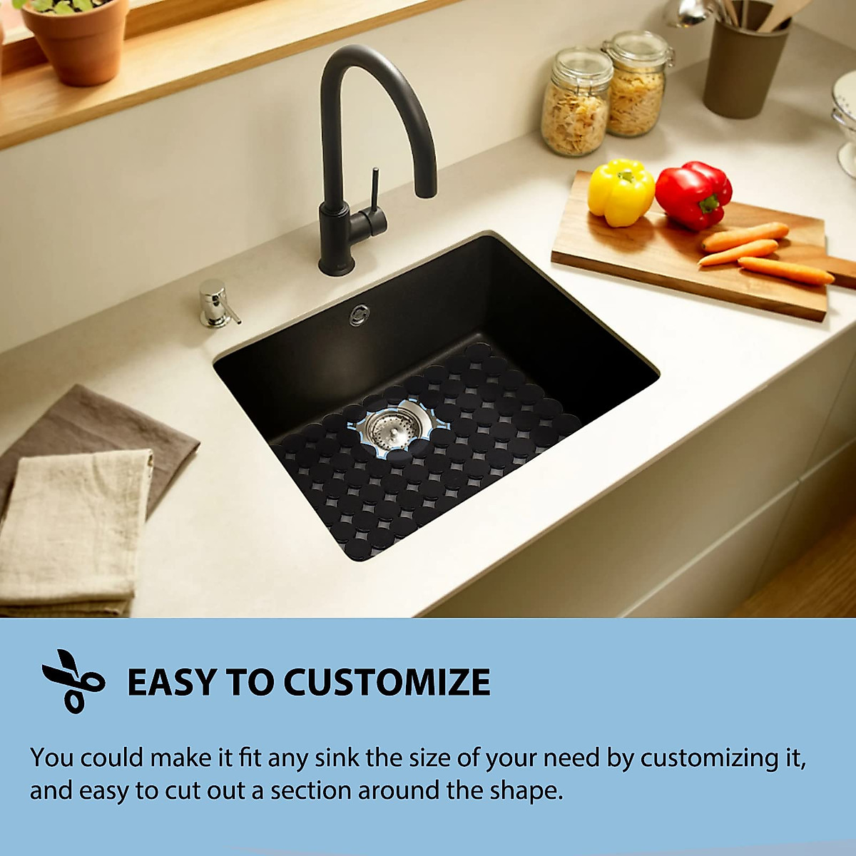 Kitchen Sink Protector Mat - 2Pack Adjustable Sink Protectors for Kitchen Stainless Steel Sink - Fast Draining Sink Mats for Bottom Of Kitchen Sink - Dishes And Glassware - Easy to Clean & Diy Cut