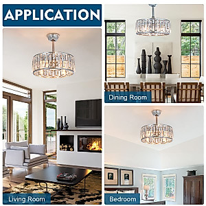 GDLT 18" Silver Crystal Caged Ceiling Fan with Lights and Remote, Modern Crystal Fandelier Chorme Ceiling Fan with Light and Reversible Motor, Chandelier Ceiling Fan for Bedroom, Living Room