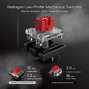Redragon K622 Horus TKL RGB Mechanical Keyboard, Ultra-Thin Designed Wired Gaming Keyboard w/Low Profile Keycaps, Dedicated Media Control & Linear Red Switch, Pro Software Supported