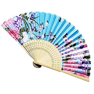 Handmade Folding Fan Vintage Bamboo Folding Hand Held Flower Fan Chinese Dance Party Pocket Gifts Folding Hand Held Flower Fan Handheld Fan (Color : C)