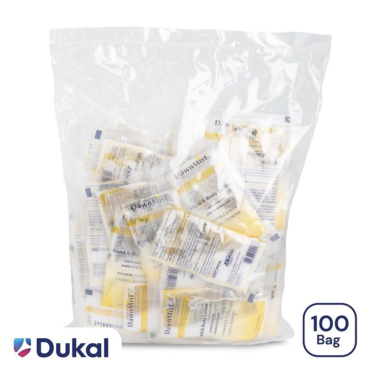 Dukal Moisturizing Lotion. Pack of 100 Hand & Body Lotion. Mild Coconut Fragrance Contains Aloe, Vitamin E, Alcohol-free formula Moisture Loss Prevention 0.35 oz Single-Use Packet. Scented Body Lotion