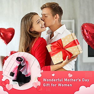 E-Clover Women Soft Floral Print Shawl Chiffon Sheer Scarf Mothers Day Gift (A-Black&Pink)