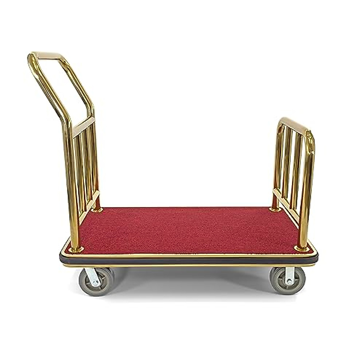 Hotel Luggage cart | Bellman's Cart | Rectangular Red Carpet Base | Steel Deluxe Platform Truck | Gold.