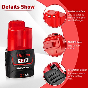 VINIDA 4packs 12V 2.5AH Replacement for Milwaukee M-12 Battery Compatible with Milwaukee 48-11-2411 48-11-2420 48-11-2401 48-11-2402 Tools