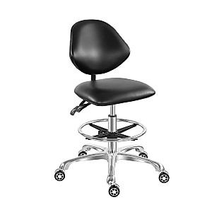 Antlu Adjustable Rolling Stool Drafting Chair for Guitar Shop Pedicure Studio Work with Wheels and Backrest,Workbench Hydraulic Stool with Footrest (Black)