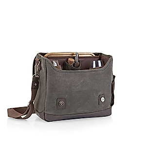 LEGACY - a Picnic Time Brand Adventure Wine Tote Glasses and Mini Table, 2 Bottle Picnic Bag, (Khaki Green with Brown Accents)